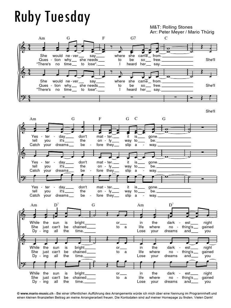 Ruby Tuesday Lyrics and Sheet Music | PDF