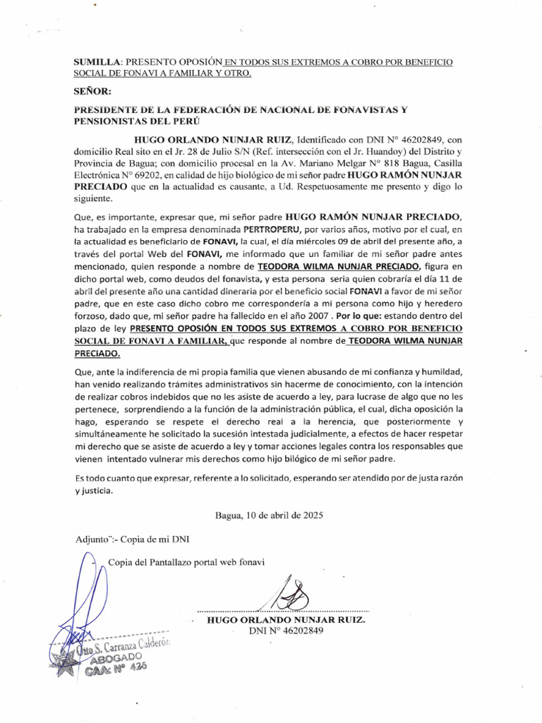 Sumilla Presento Oposicion | PDF