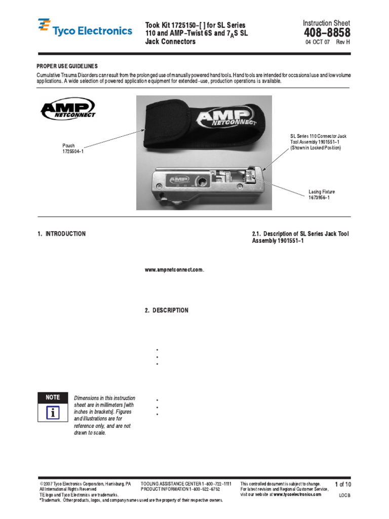 AMP NetConnect SL Tool Instructions | PDF | Electrical Connector | Wire