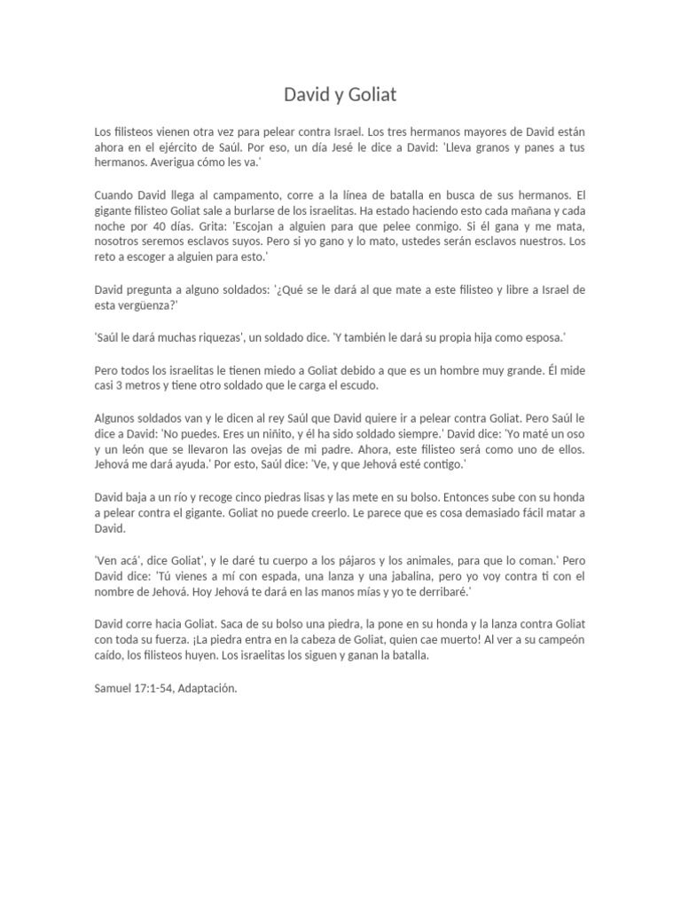 David vence a Goliat: la batalla épica | PDF