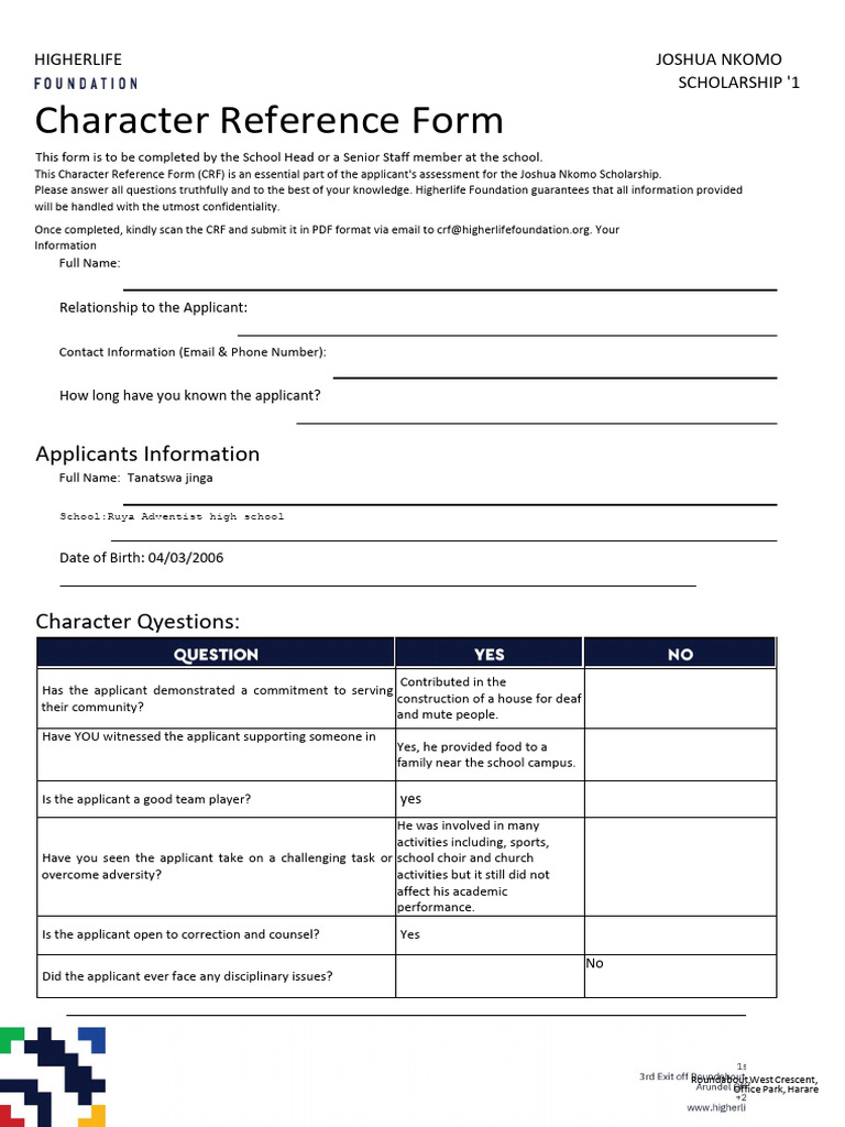 Characterreference Form | PDF