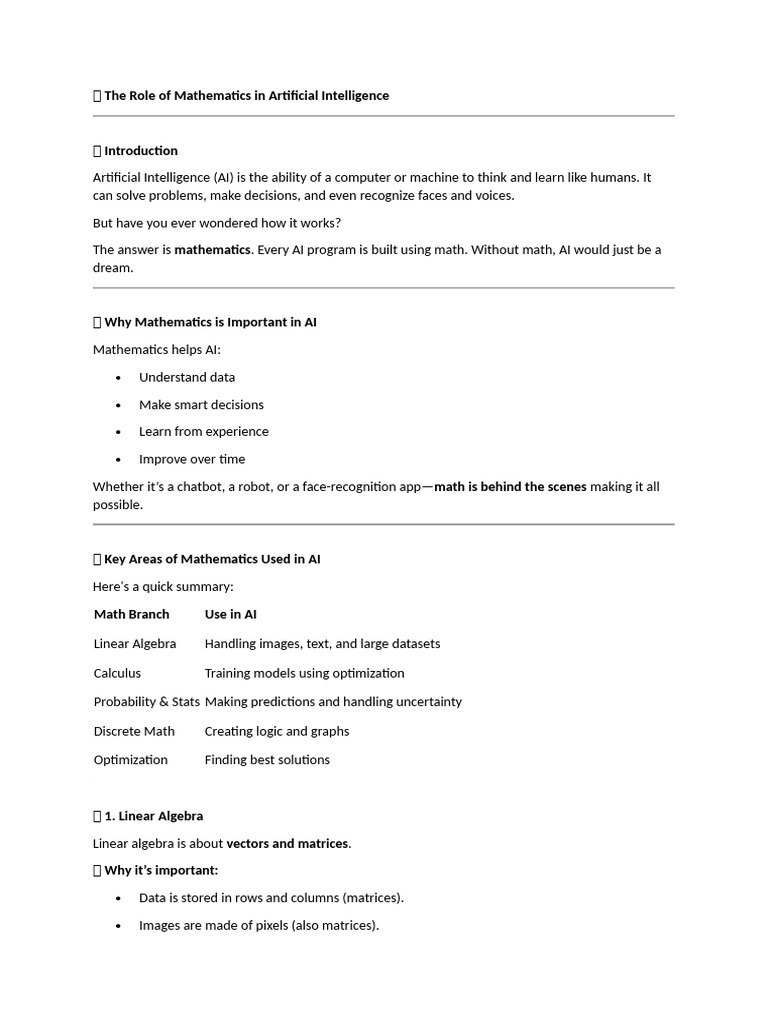 Mathematics: The Backbone of AI | PDF | Artificial Intelligence ...