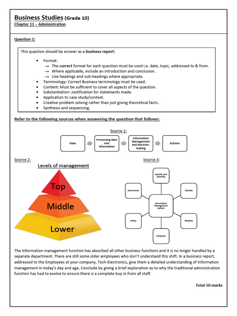 Grade 10 Worksheet Chapter 11 Administration | PDF | Insight | Information
