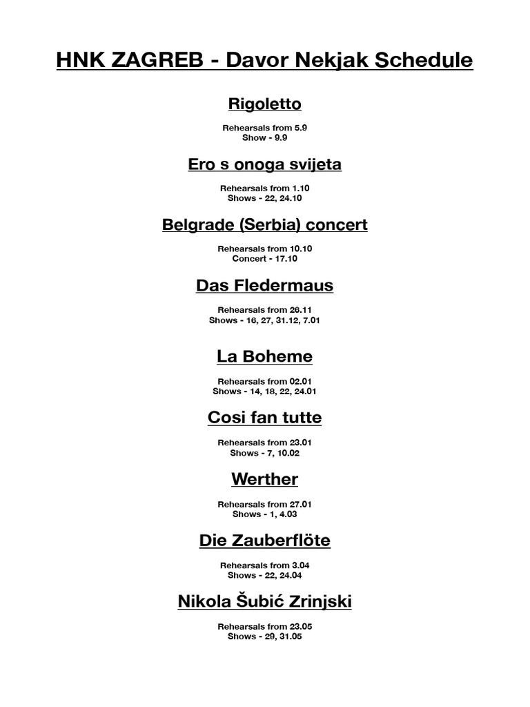 Davor Nekjak - HNK Schedule | PDF