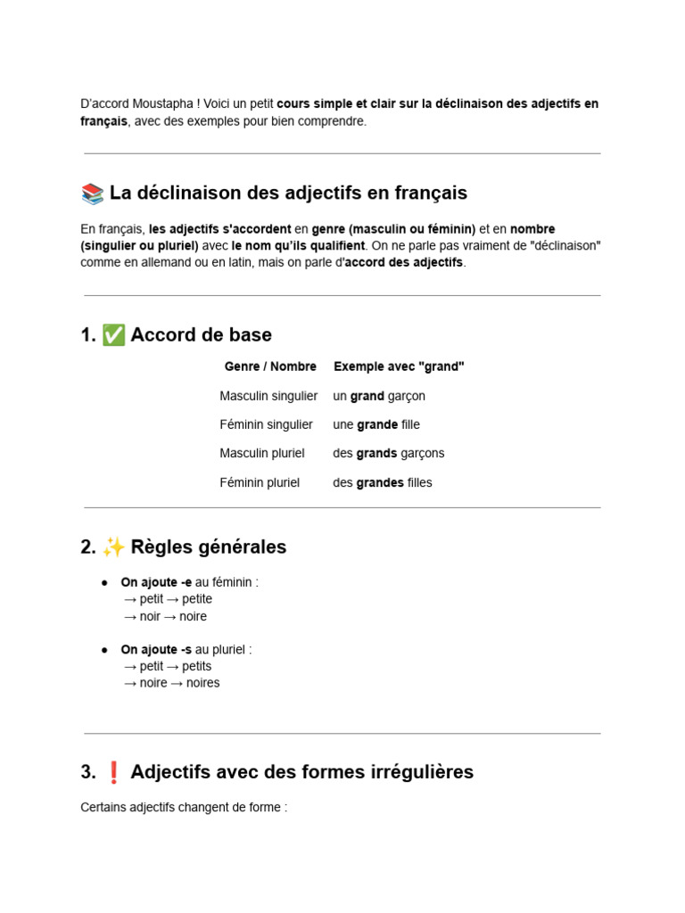 Accord des adjectifs en français | PDF