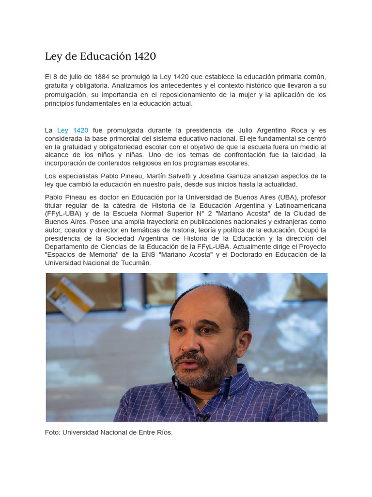 Ley_de_Educaci_n_1420_y_26_206 | PDF | Inclusión (Educación) | Escuelas