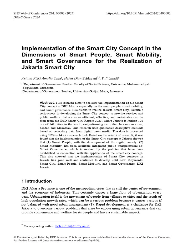 Implementation of The Smart City Concept in The Di | PDF | Governance ...