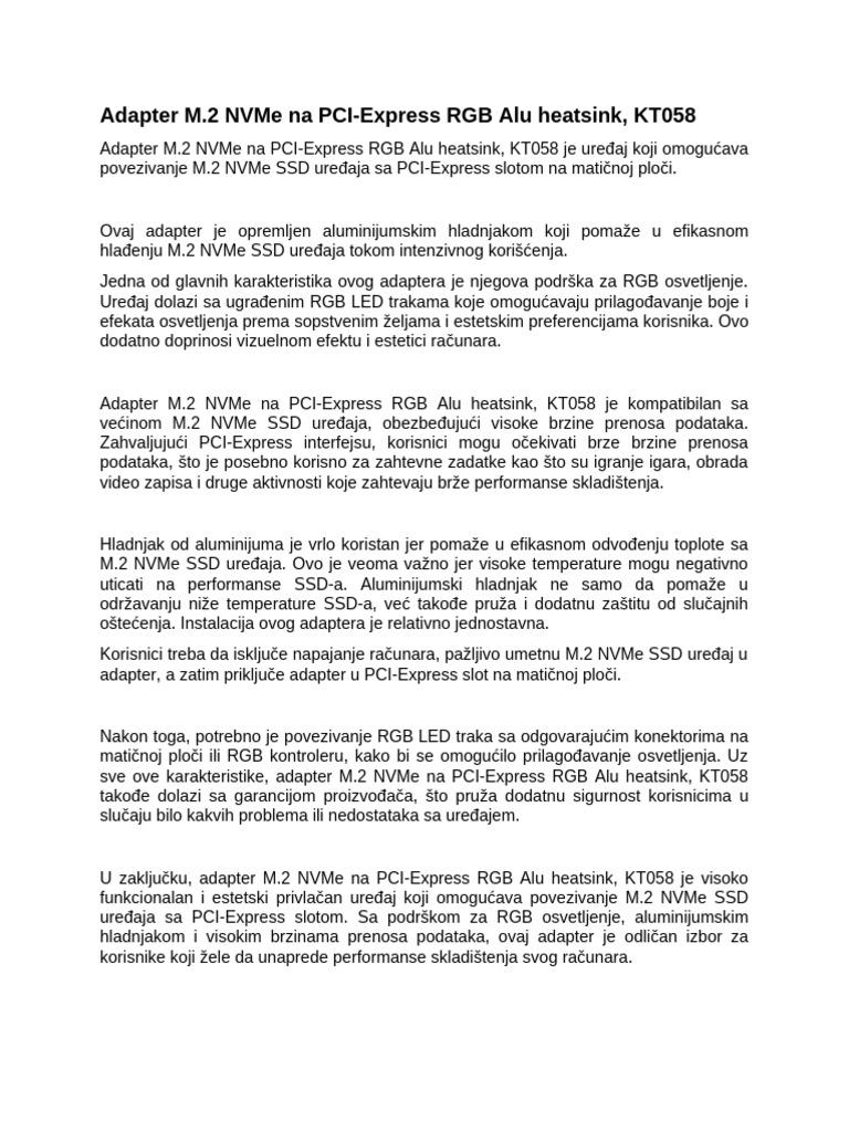 MAIWO Adapter M.2 NVMe Na PCI-Express | PDF