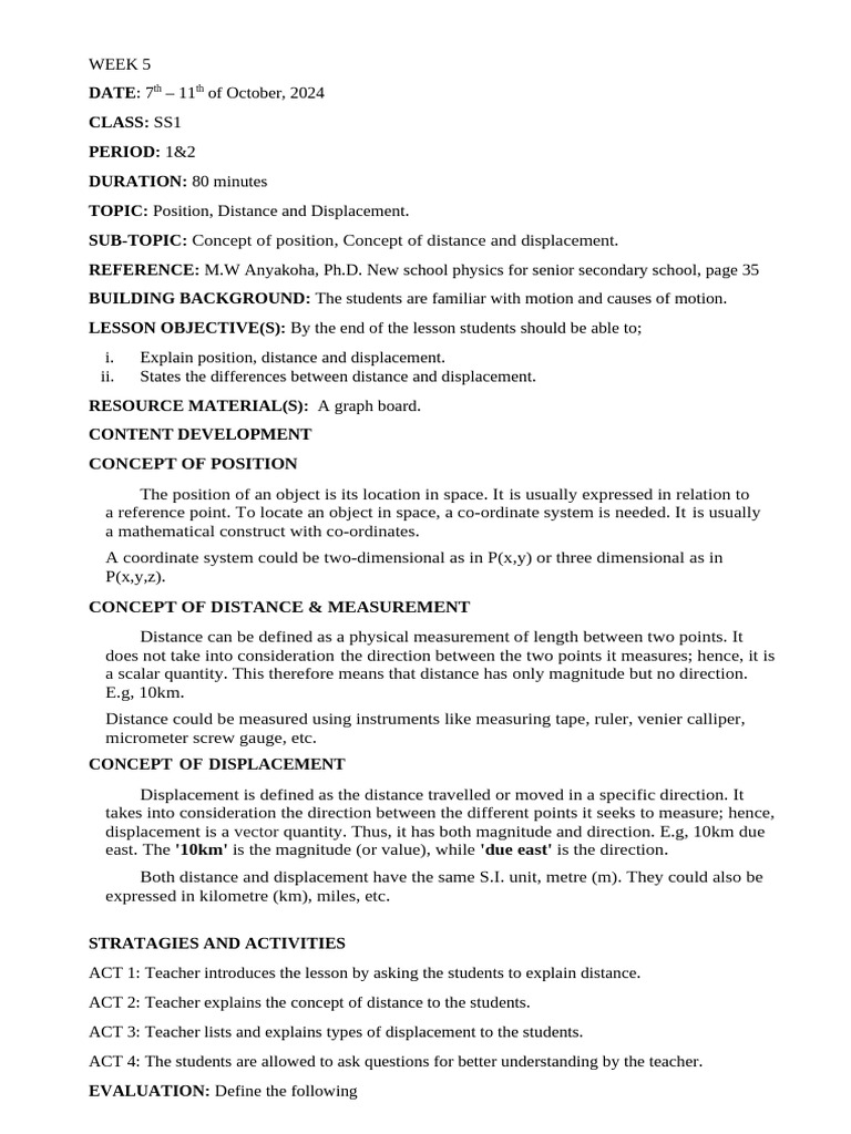 Physics Week 5 Lesson Note | PDF | Force | Velocity