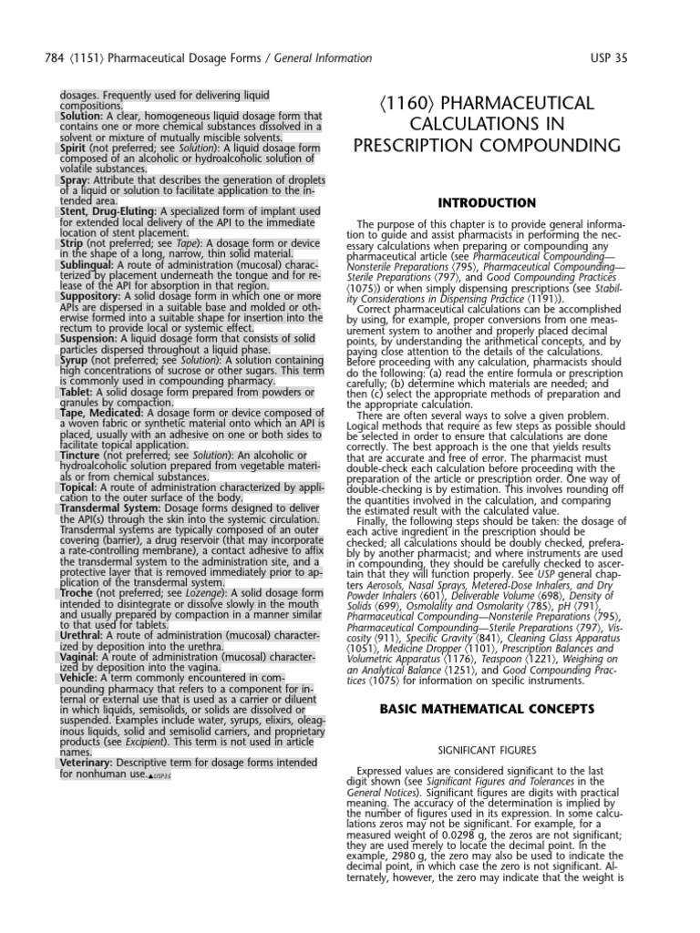 0784-0795 [1160] Pharmaceutical Calculations in Prescription ...