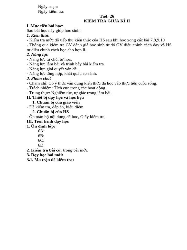 De giua ky II Cong nghe 6 Dac taMa tranKNTT | PDF