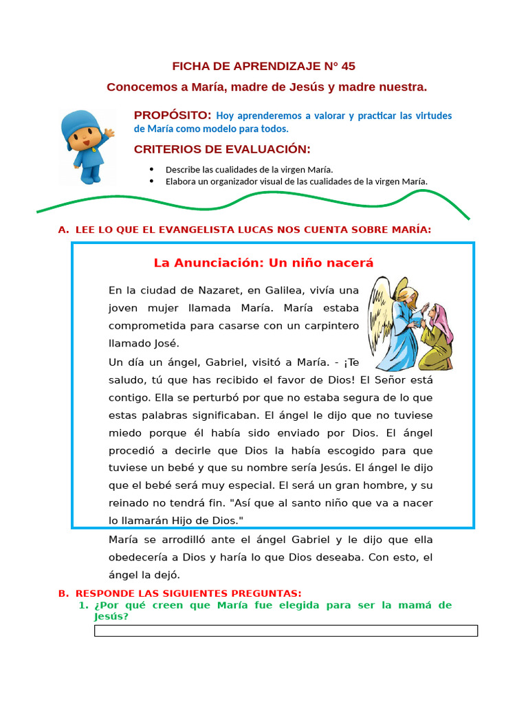 3º FICHA #45 - U2conocemos A María, Madre de Jesús y Madre Nuestra | PDF