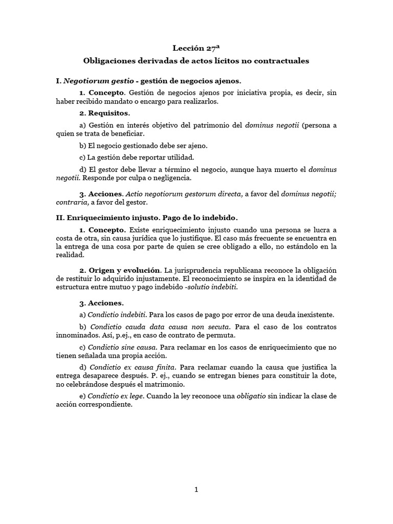 Esquema Lec. 27 . Obligaciones Actos Lícitos No Contractuales | PDF