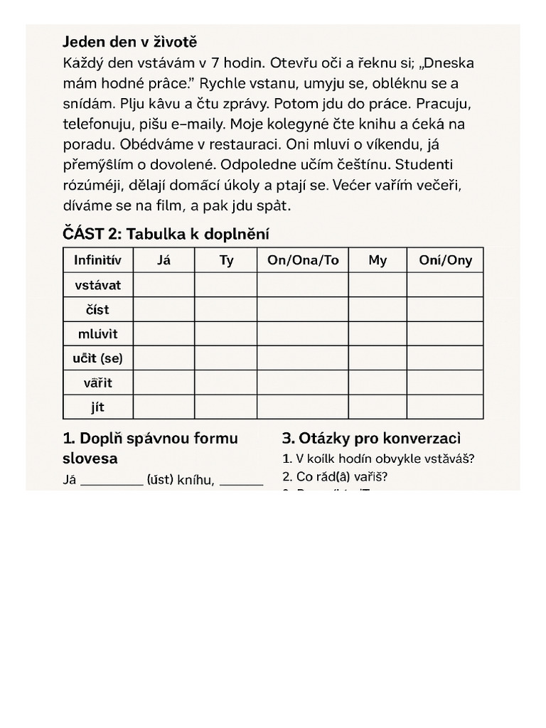 Czech_worksheet_konjugace | PDF