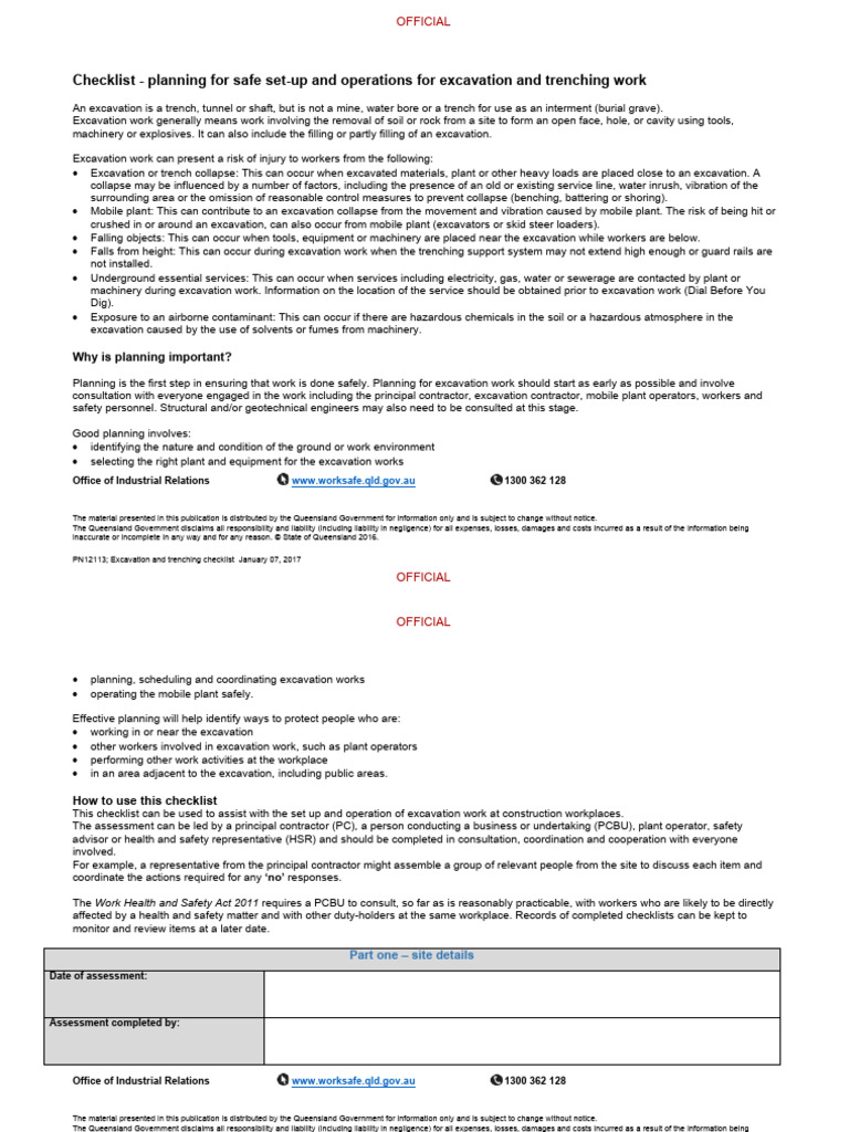 Excavation-and-trenching-checklist | PDF | Trench | Occupational Safety ...