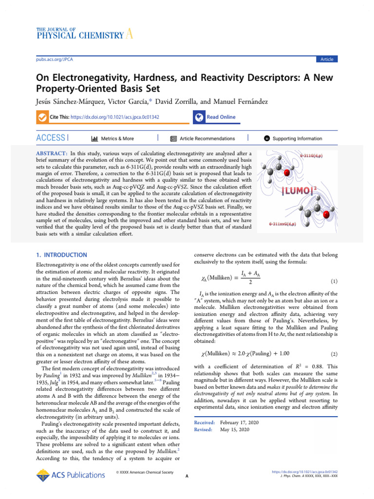 On Electronegativity Hardness, and Reactivity Descriptors A New property-oriented basis set ...