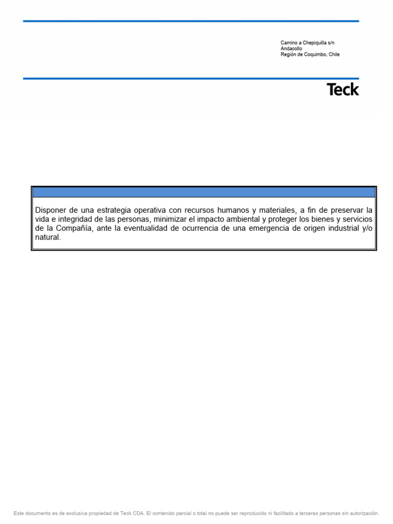 D-154-Plan General Emergencia TECK CDA Ver Abril 13 | PDF | Minería ...