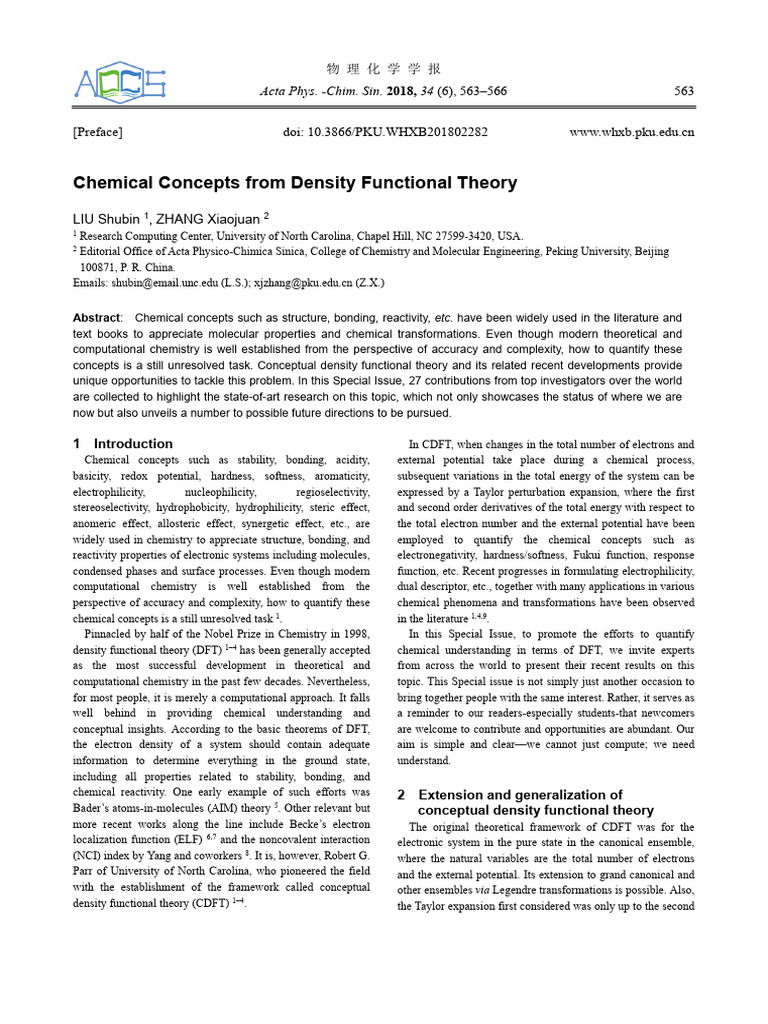 Chemical Concepts from Density Functional Theory | PDF | Density Functional Theory | Chemistry