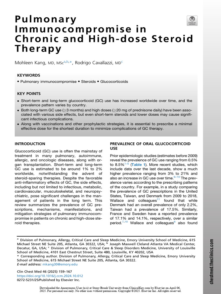 Pulmonary Immunocompromise in Chronic and High-Dose Steroid Therapy ...