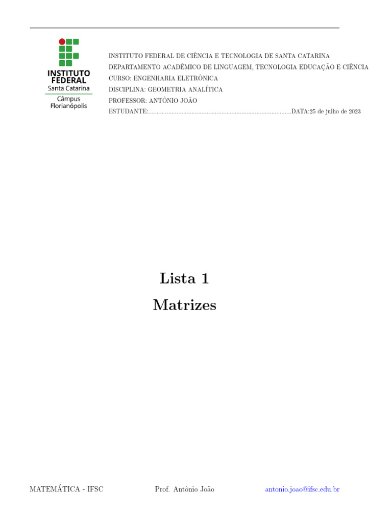 Lista1 Geometria Analitica 2023 1 | PDF