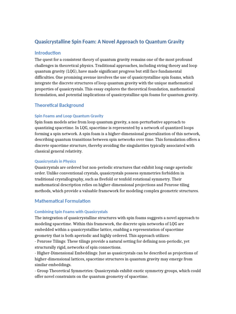Quasicrystalline Spin Foam | PDF | Quantum Gravity | Spin (Physics)