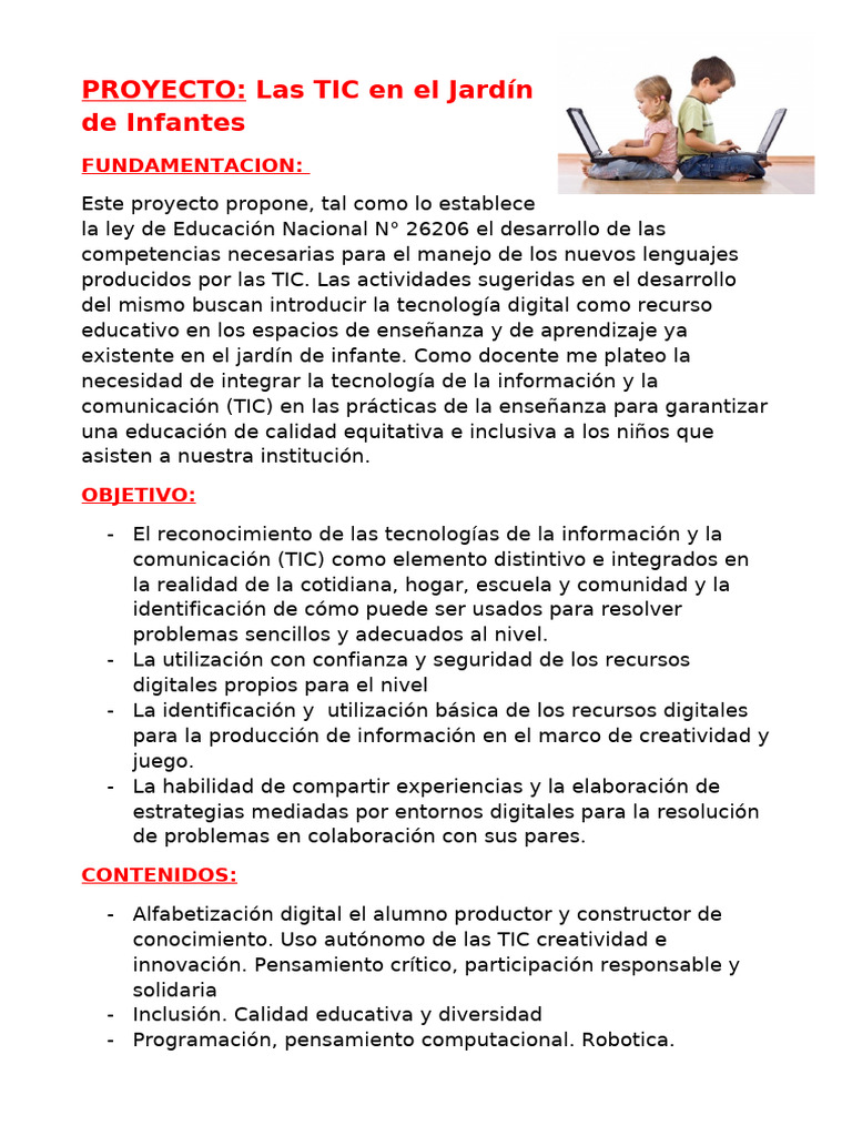 Proyecto Tic | PDF | Enseñando | Tecnología de información y comunicaciones