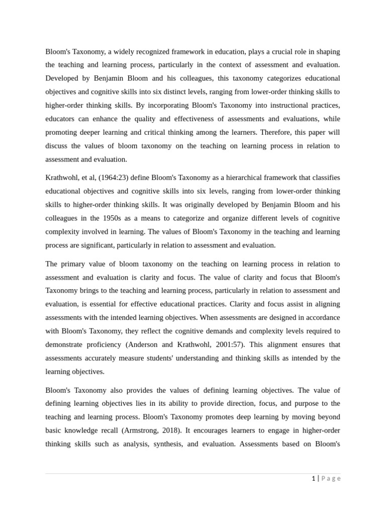 BLOOM TAXONOMY ASSIGNMENT | PDF | Educational Assessment | Learning