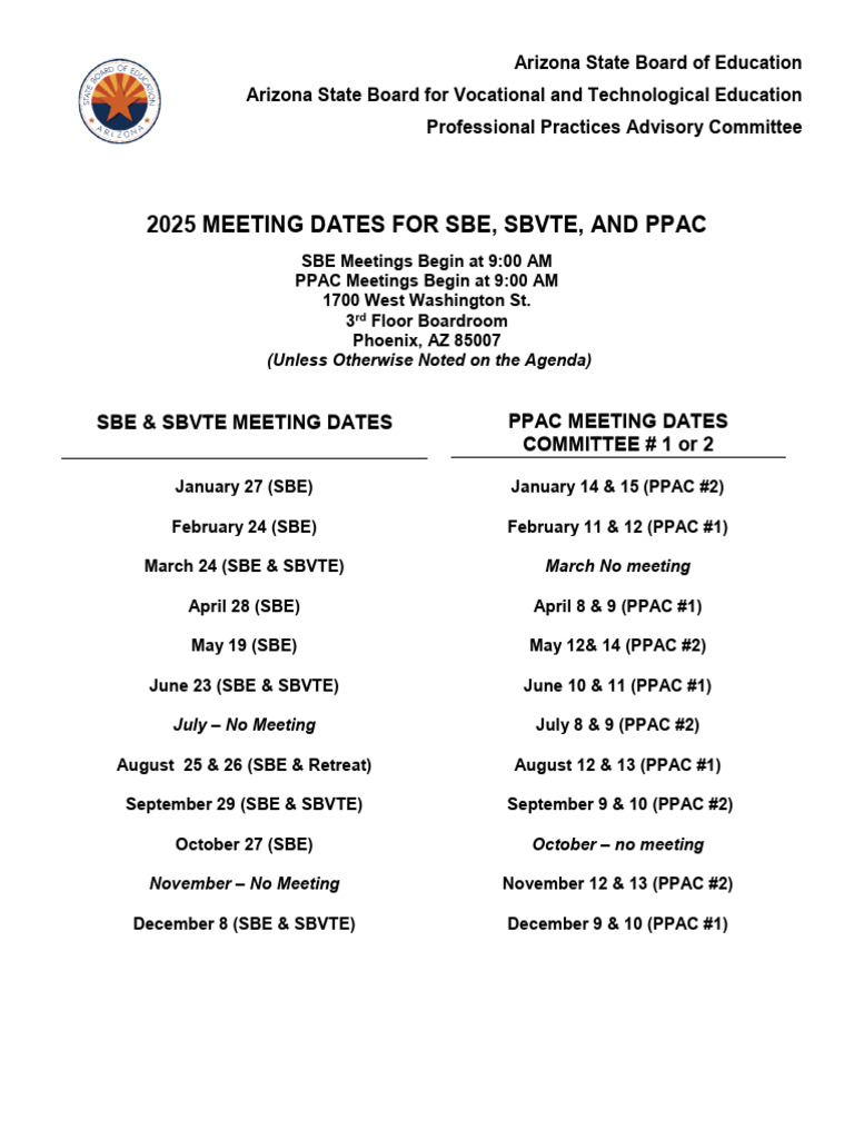 2025 Arizona Education Meeting Dates | PDF