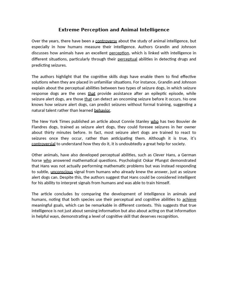 Extreme Perception in Animal Intelligence | PDF
