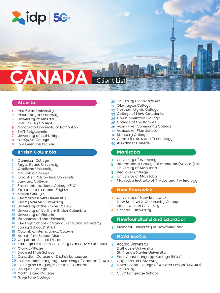 IDP Canada Client List For Undergrad - Province - Wise | PDF | Toronto ...