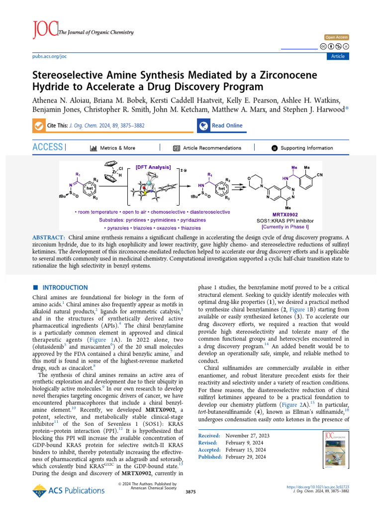 Stereoselective Amine Synthesis Mediated by A ZirconoceneHydride To ...