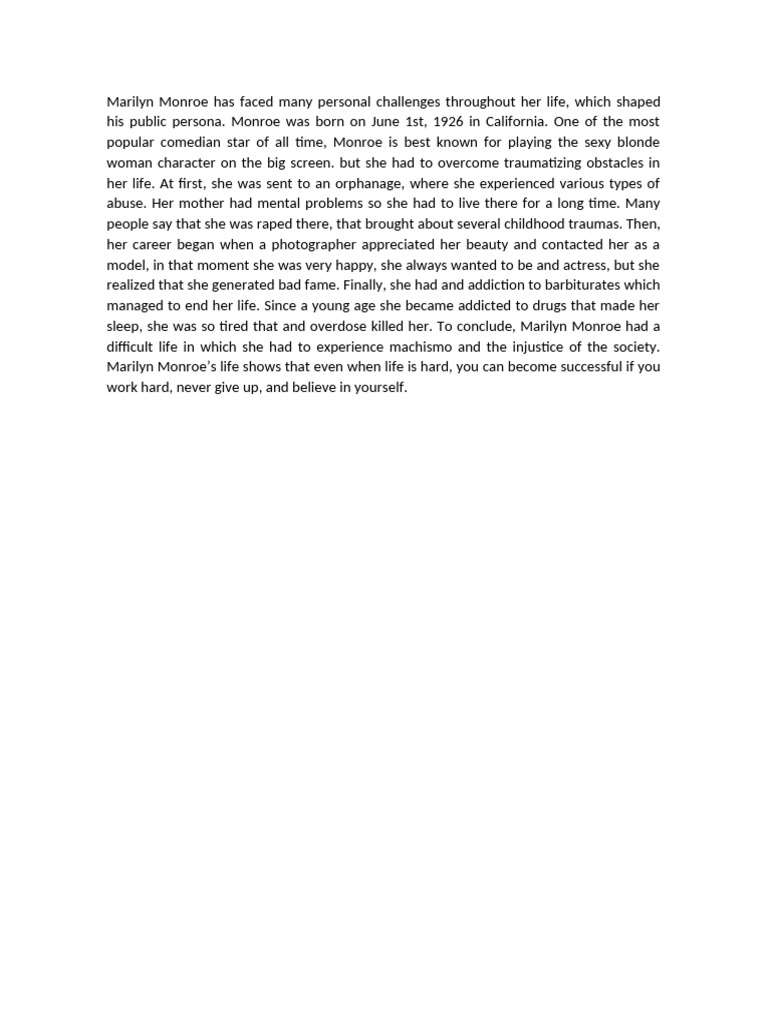 Marilyn Monroe - Biographical Paragraph | PDF