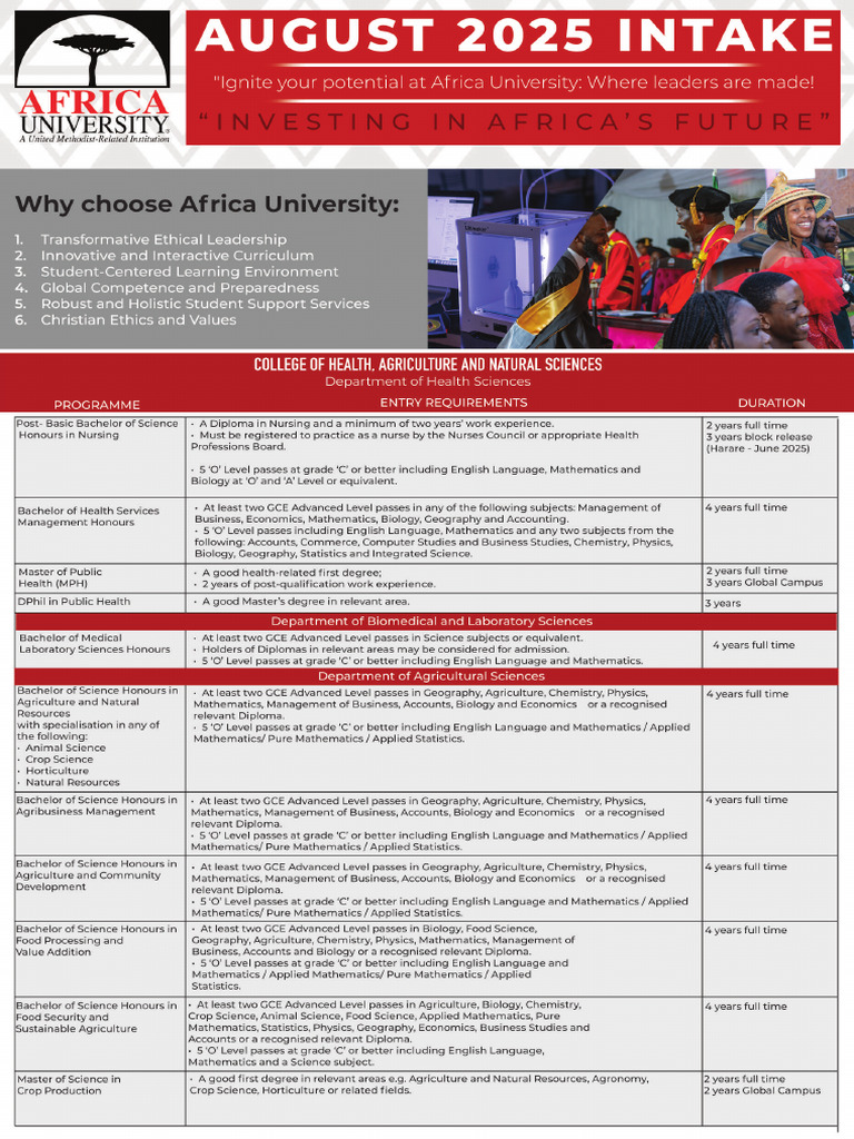 Africa University August 2025 Intake Advert | PDF