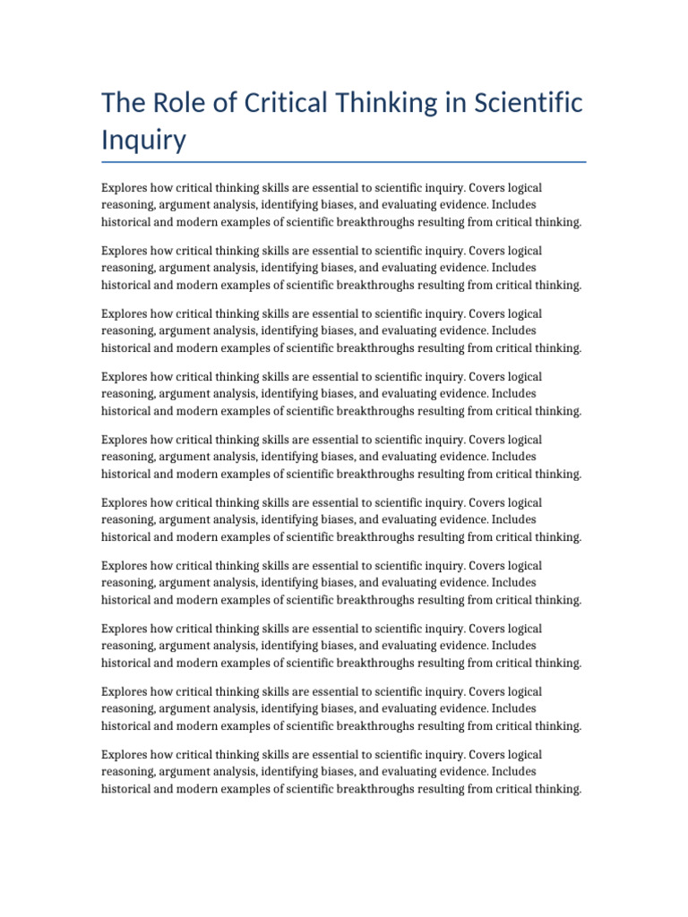 The_Role_of_Critical_Thinking_in_Scientific_Inquiry | PDF | Critical ...