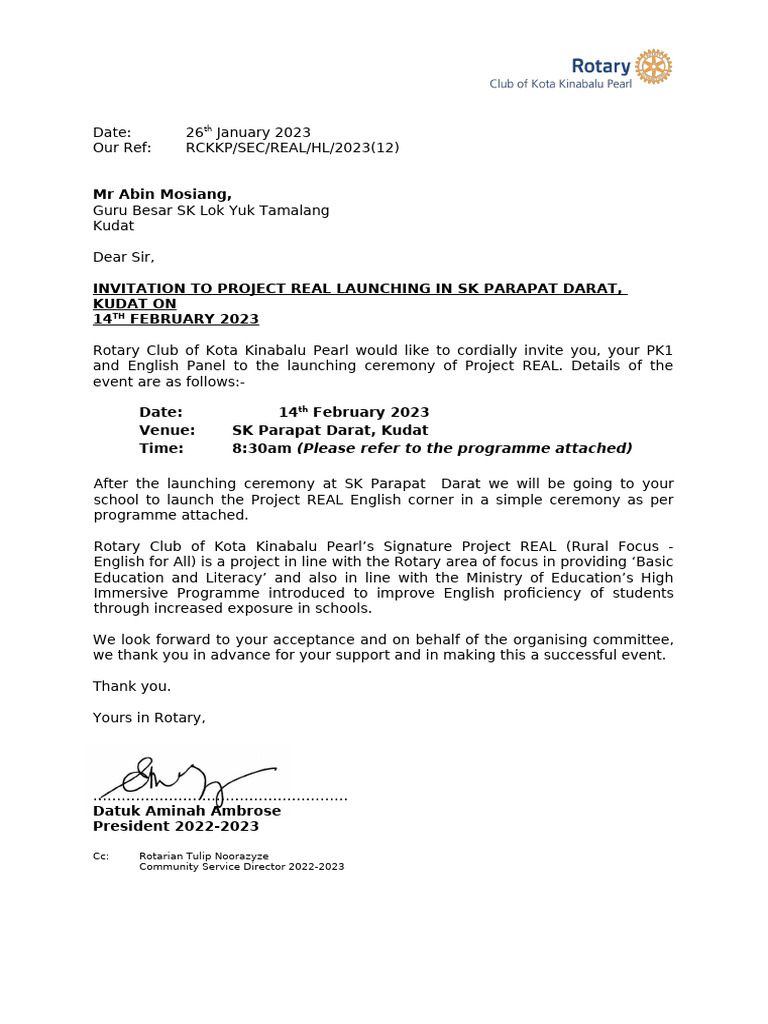 Invitation Letter REAL Launch - SK Lok Yuk Tamalang | PDF | Malaysia