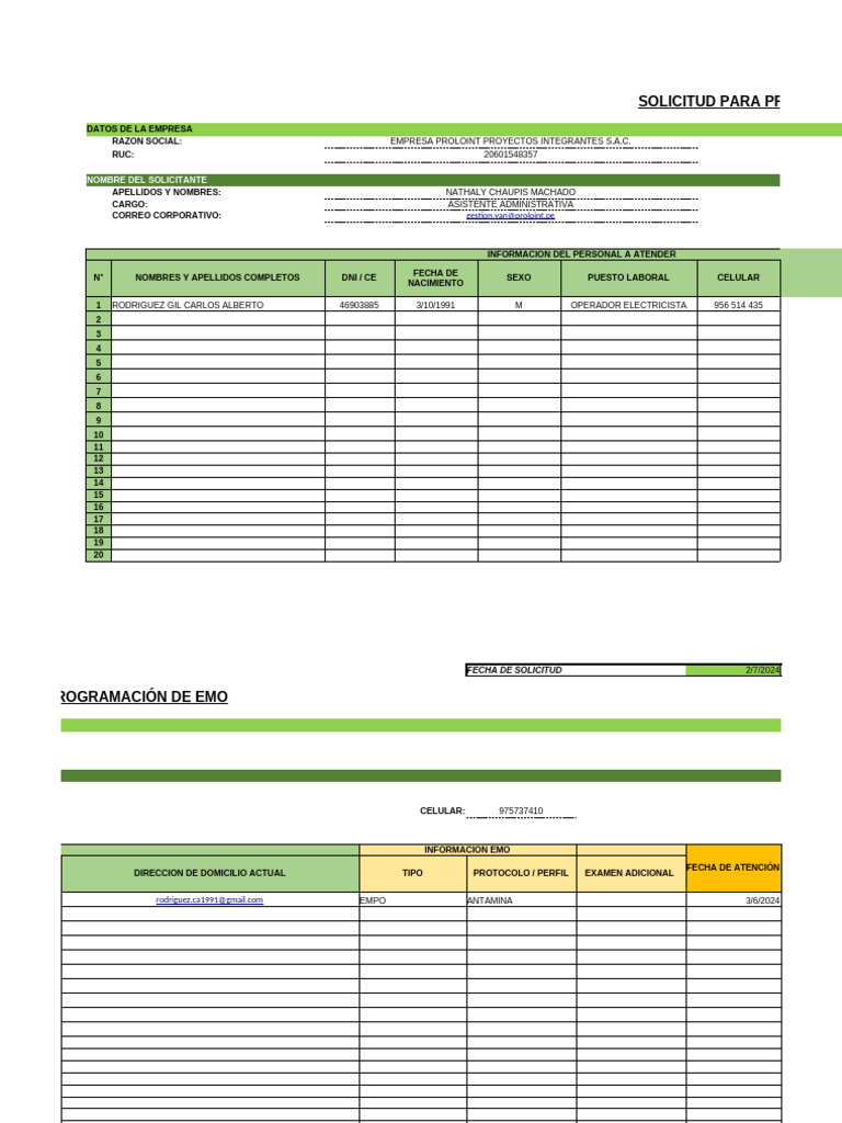 FORMATO DE SOLICITUD EMO - MI SALUD | PDF
