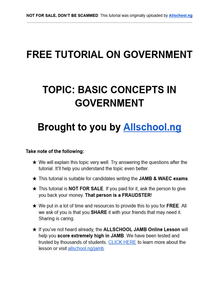 Free Tutorial on Basic Government Concepts | PDF | Legitimacy ...