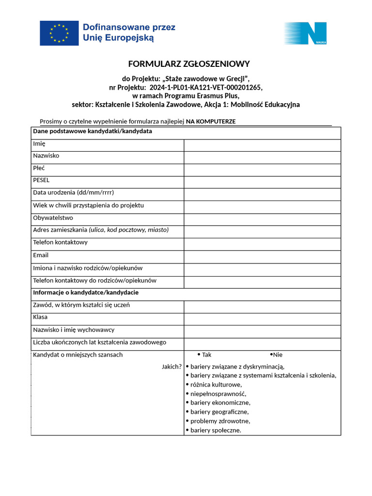 Formularz Zgloszeniowy 1 1 | PDF