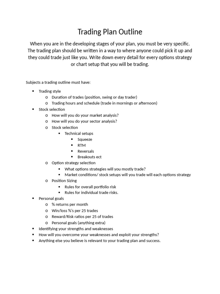 Trading Plan Outline SAM | PDF