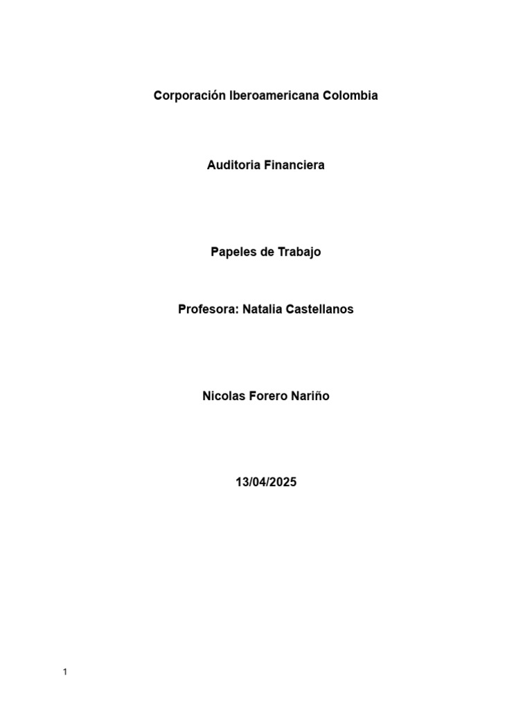 Papeles de Trabajo Nicolas Forero | PDF | Auditoría | Contralor