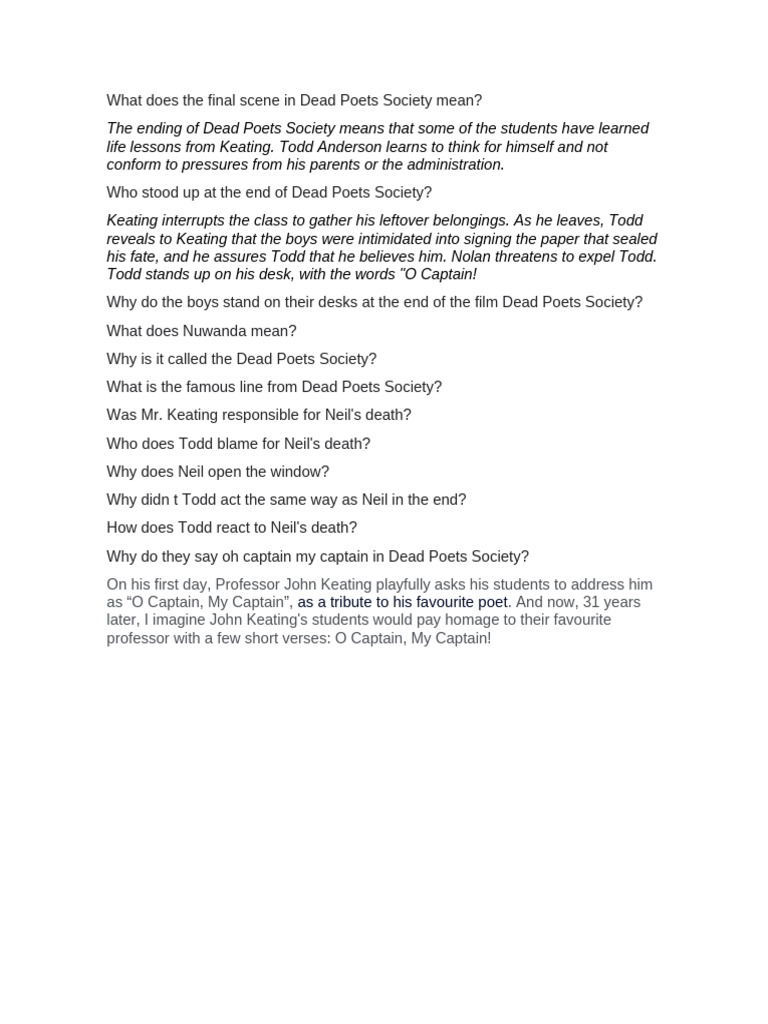 Meaning of Dead Poets Society Ending | PDF