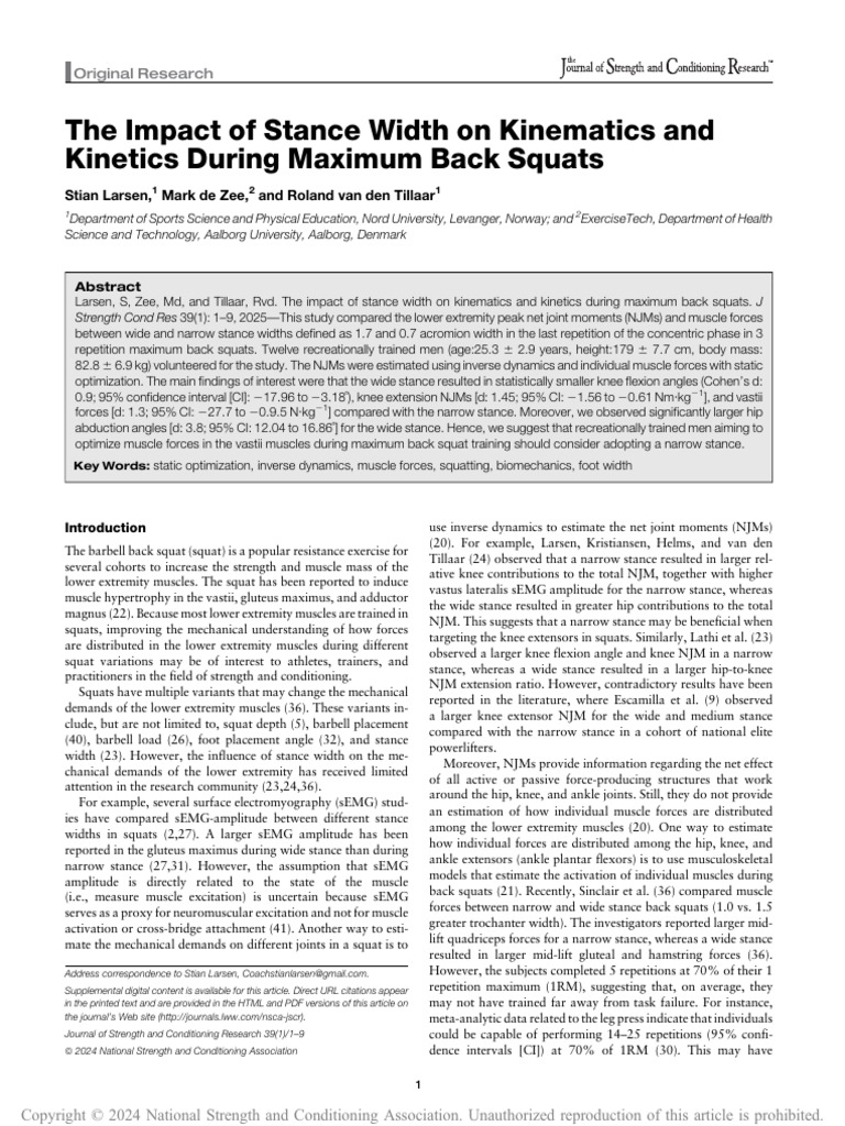 The Impact of Stance Width on Kinematics and.1 | PDF | Human Leg ...