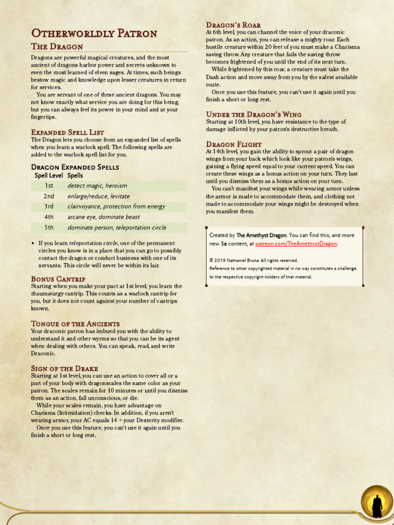 Otherworldly Patron - The Dragon - by The Amethyst Dragon | PDF ...