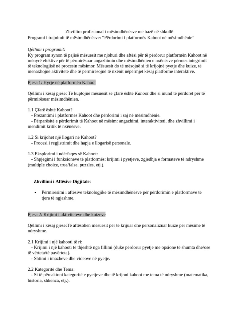 Programi I Trajnimit Të Mësimdhënësve | PDF