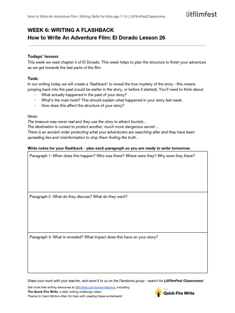 How To Write An Adventure Film - El Dorado WK 6 Worksheets 1 | PDF
