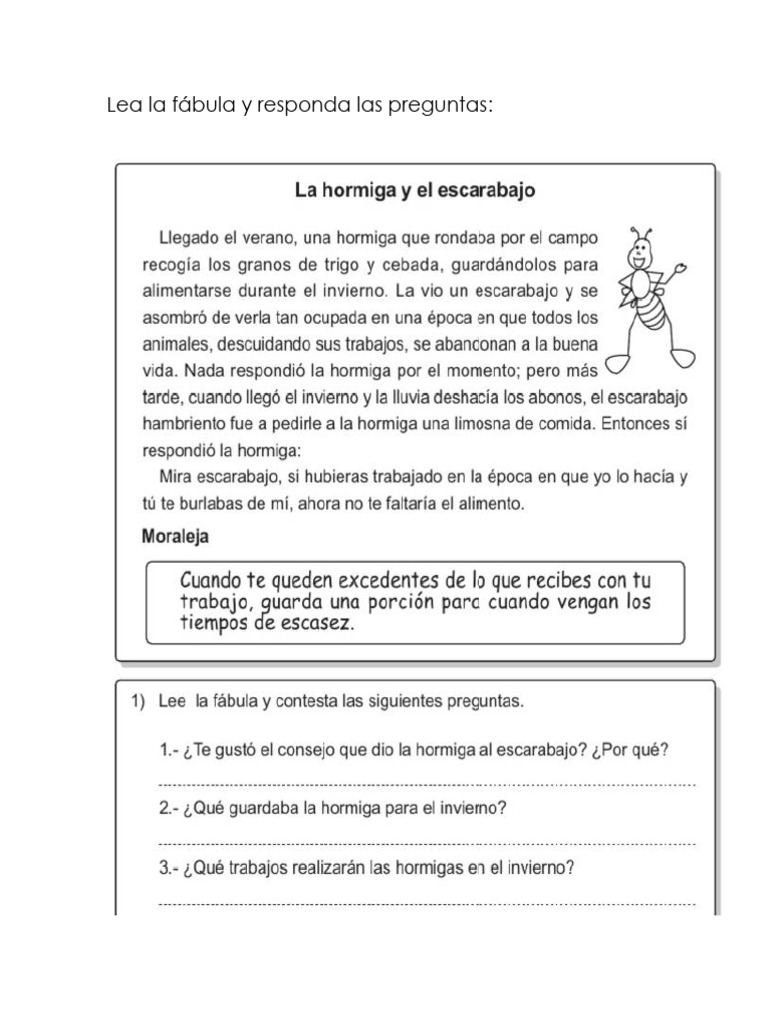 Fábula La Hormiga y El Escarabajo | PDF