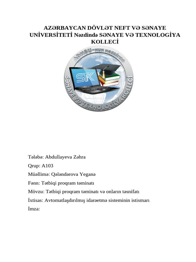 Tətbiqi Proqram Təminatı VƏ Onların Təsnifatı | PDF