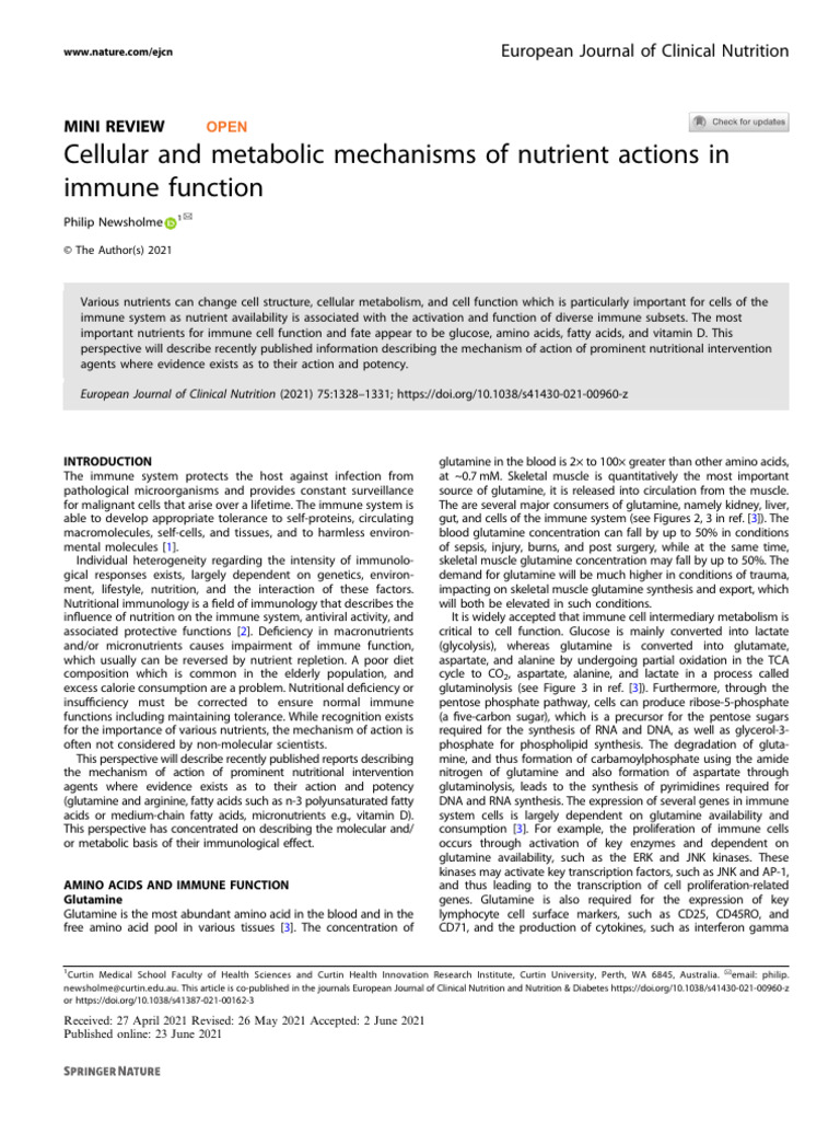 Cellular and Metabolic Mechanisms of Nutrient Actions in | PDF ...