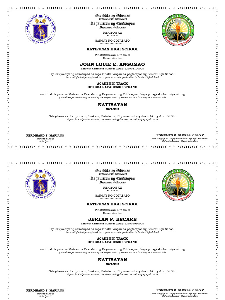 Katipunas HS Diploma | PDF | Manila | Philippines–Spain Relations