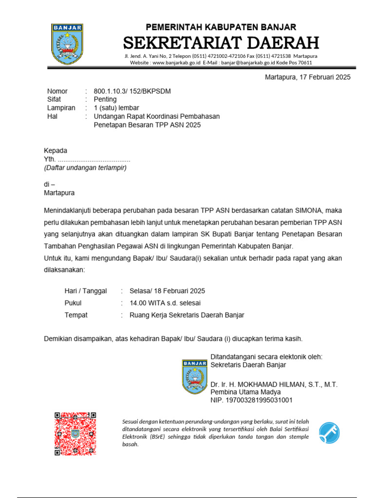 Draft SURAT UNDANGAN RAPAT TPP 18022025 | PDF